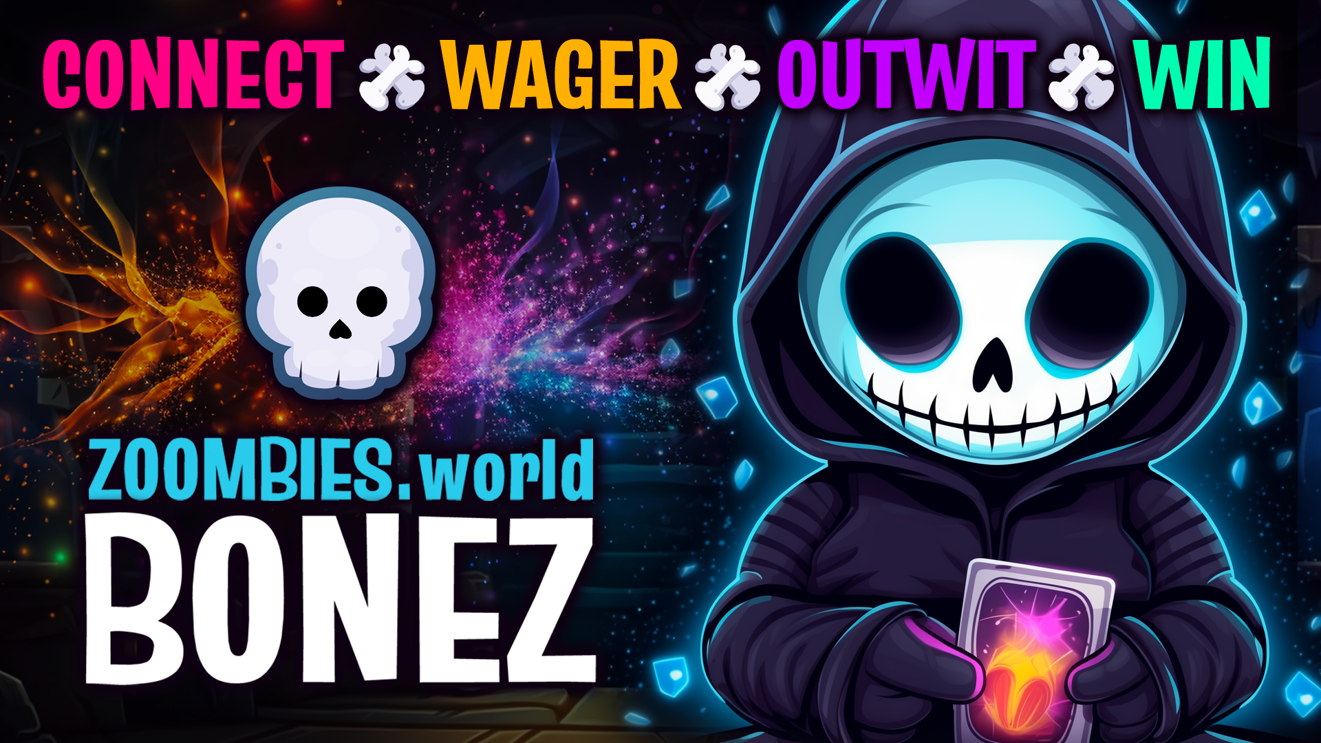Zoombies Bonez is the premiere hybrid Web2/3 PvP strategic wager card game